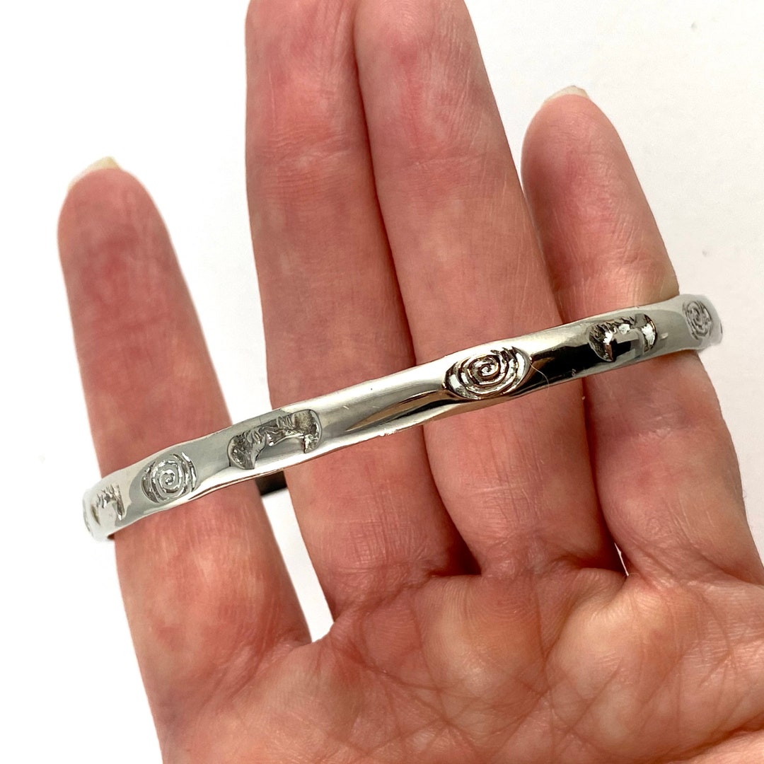 Sterling Silver Swirl and Tiki Head Bangle, Swirl Design Bracelet, 925 ...
