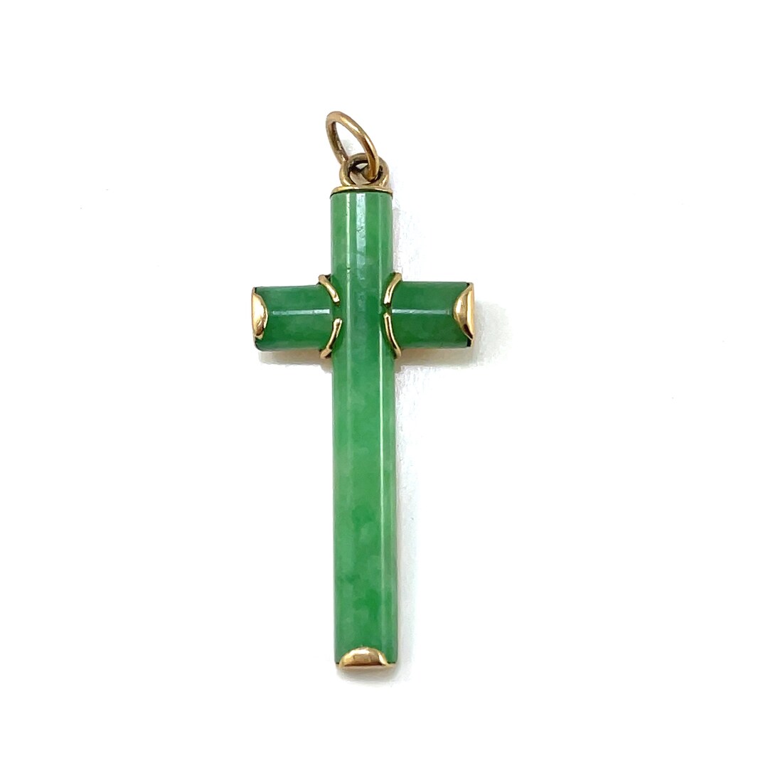 18K Gold and Jade Cross Pendant - Etsy