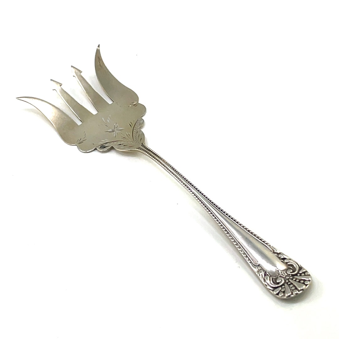 Sterling Silver Small Serving Fork With Gold Wash and Engraved Design ...
