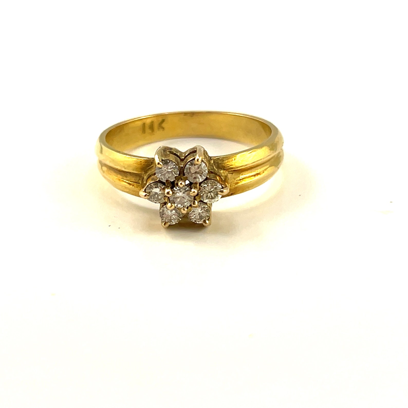 14K Diamond and Yellow Gold Flower Ring - Etsy