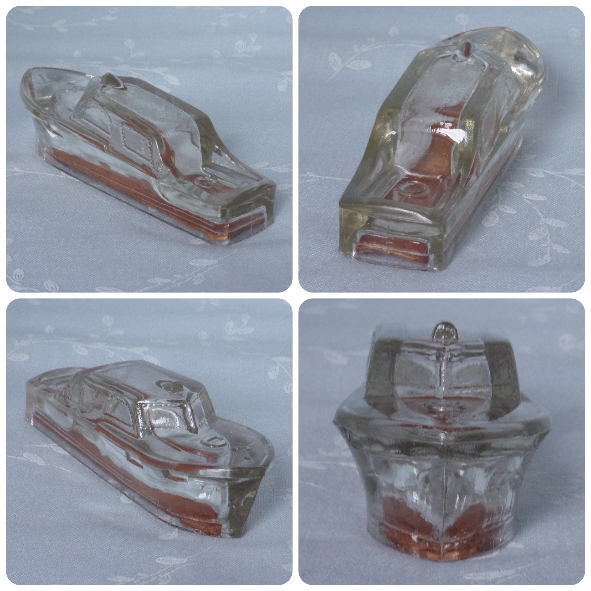 Vintage Figural Glass Candy Container. 1940s J H Millstein Toy Boat ...