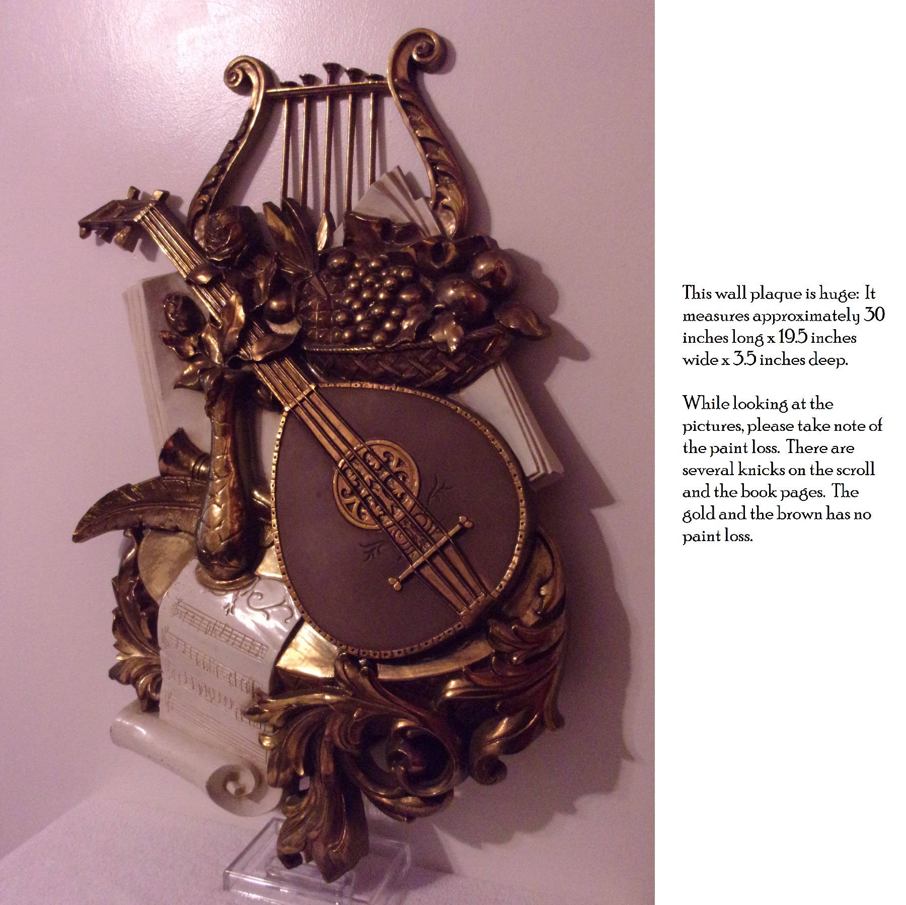 1971 Syroco Wall Décor Plaque 7236 w Original Paint and Mandolin. rbma