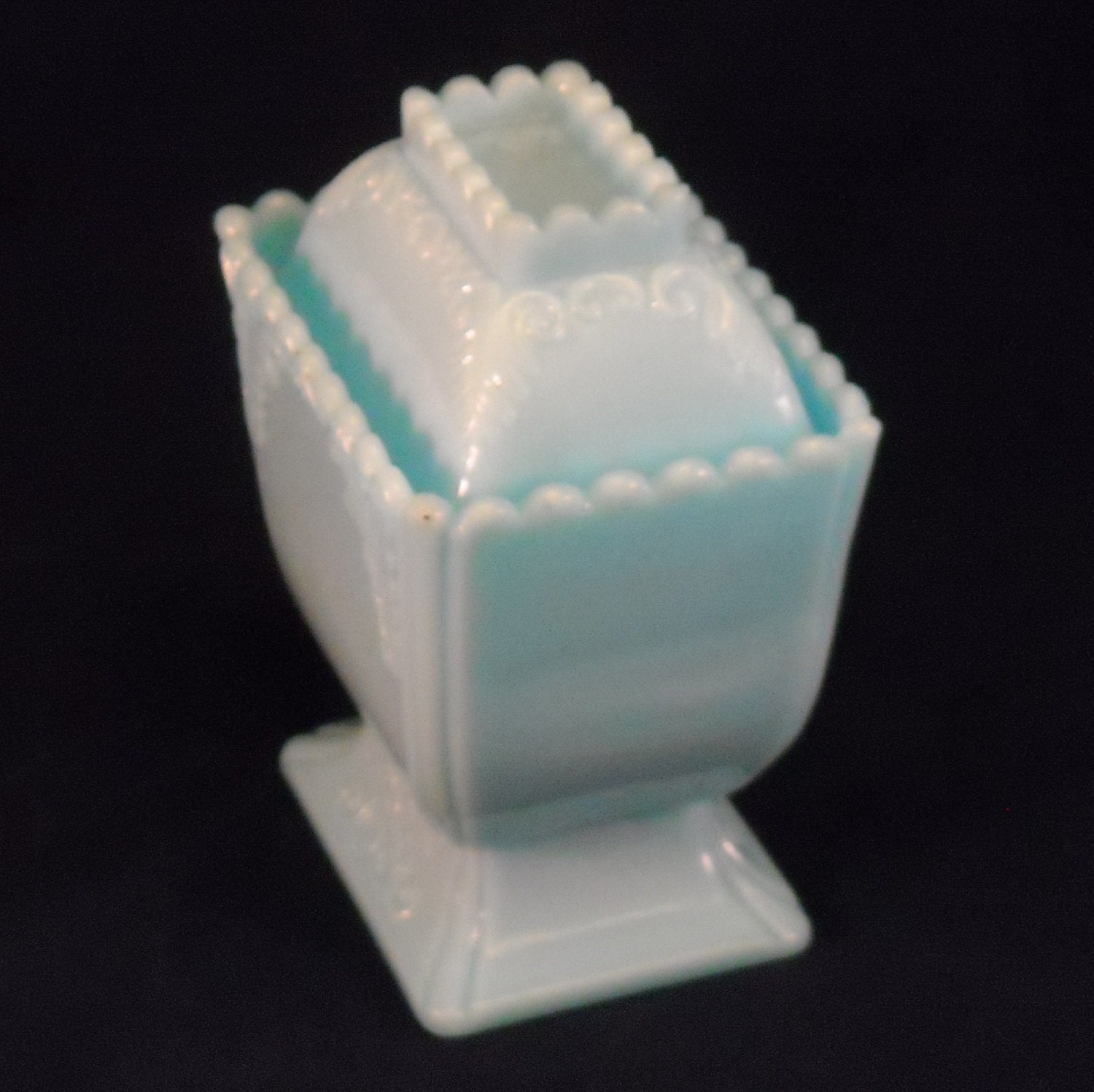 Antique Blue Milk Glass Covered Sugar Bowl & Lid with Scalloped Rim by ...