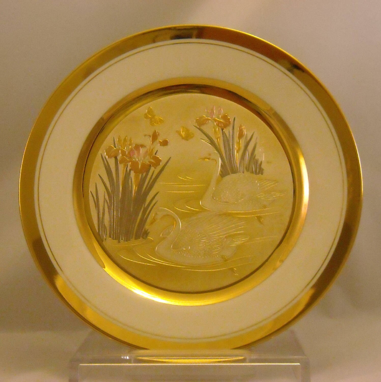 Vintage The Art of Chokin Plate. 9 Inch Swan Bird Dish. qdra