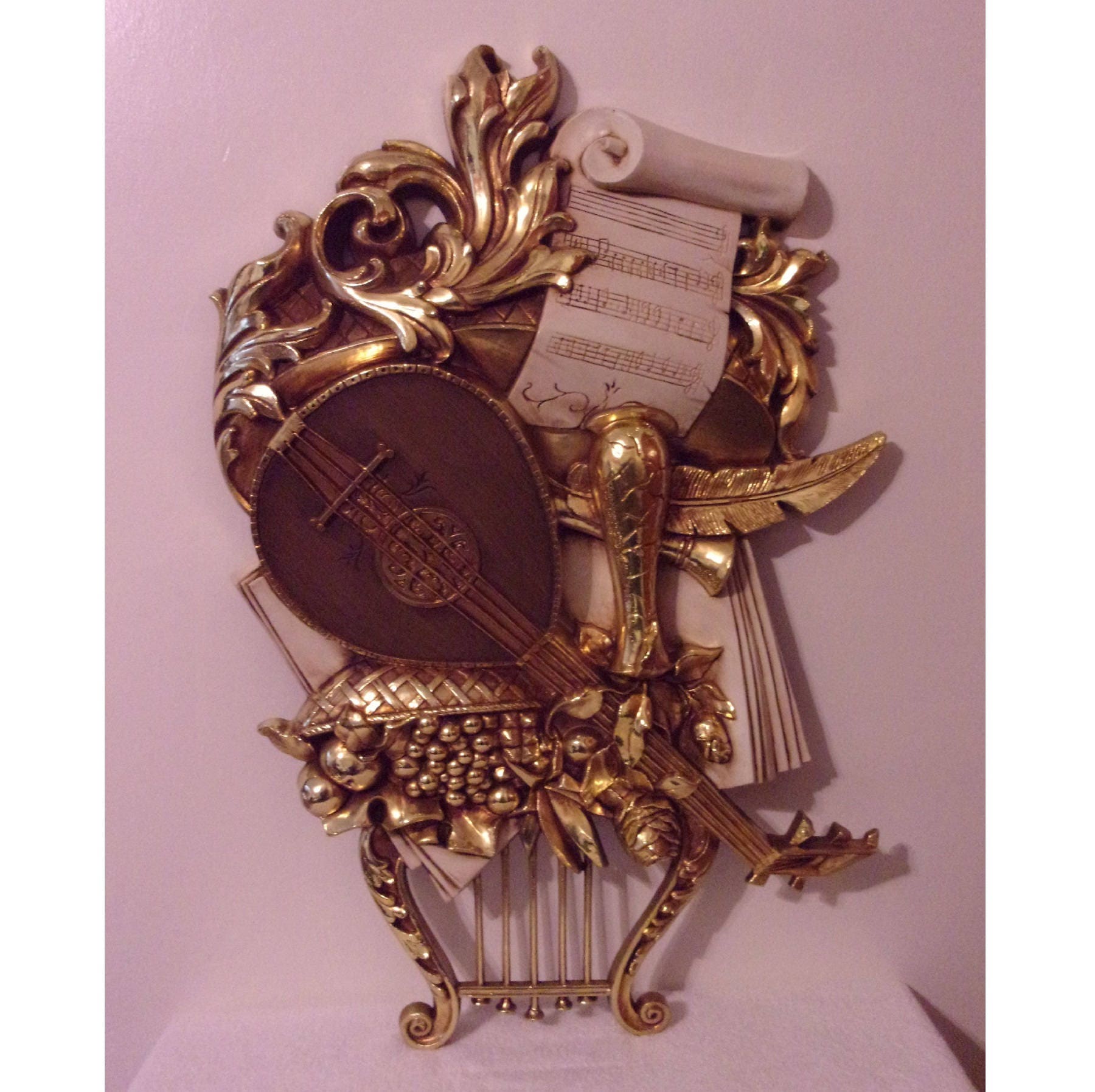 Vintage 1971 Syroco Ornate Gold Wall Décor Plaque 7236 w Mandolin ...