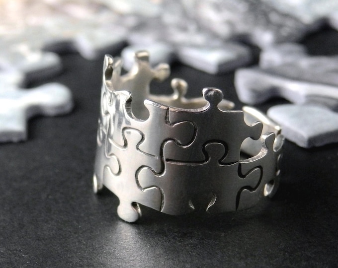 Sterling Silver Jigsaw Puzzle Ring - Etsy