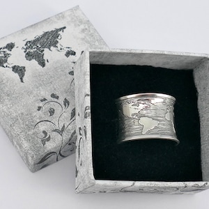Earth Map Spinner Ring: Custom Engraved Sterling Silver Travel Ring ...