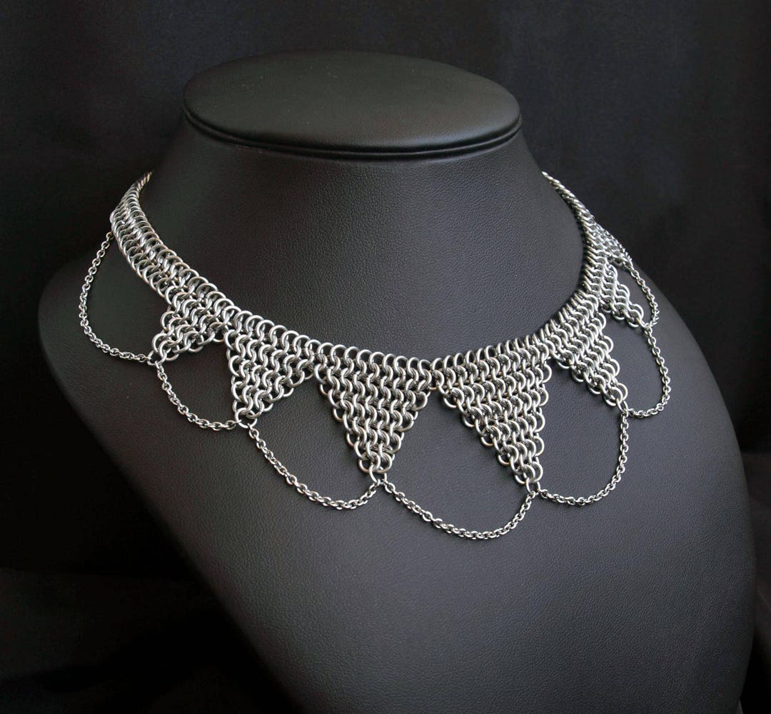 7-tipped Surgical Steel Chainmail Necklace With Chains - Etsy
