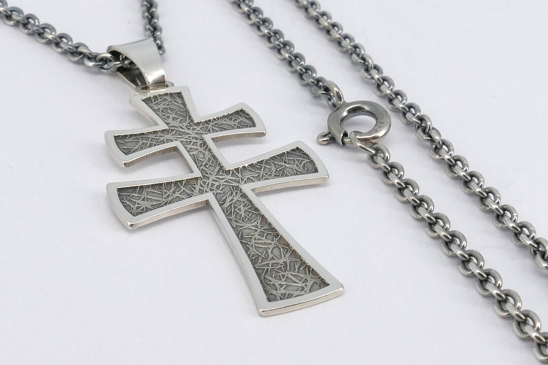 Double Cross Textured Silver Pendant, Two-barred Cross - Etsy