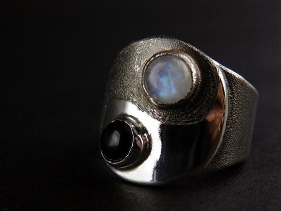 Yin Yang Sterling Silver Ring Onyx Moonstone Gemstones | Etsy
