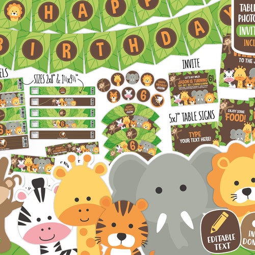 SELF EDITABLE Safari Birthday Decorations Package. Printable - Etsy