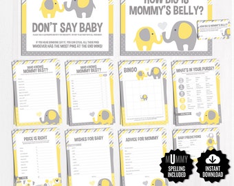 Blue Elephant Baby Shower Games Package Printable Game Cards | Etsy