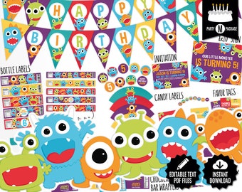 Banderines Cumpleaños Monstruos Niños. Guirnalda Monstruitos