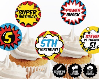 Superhero Cupcake Toppers. Printable Cupcake Decor. Dessert | Etsy