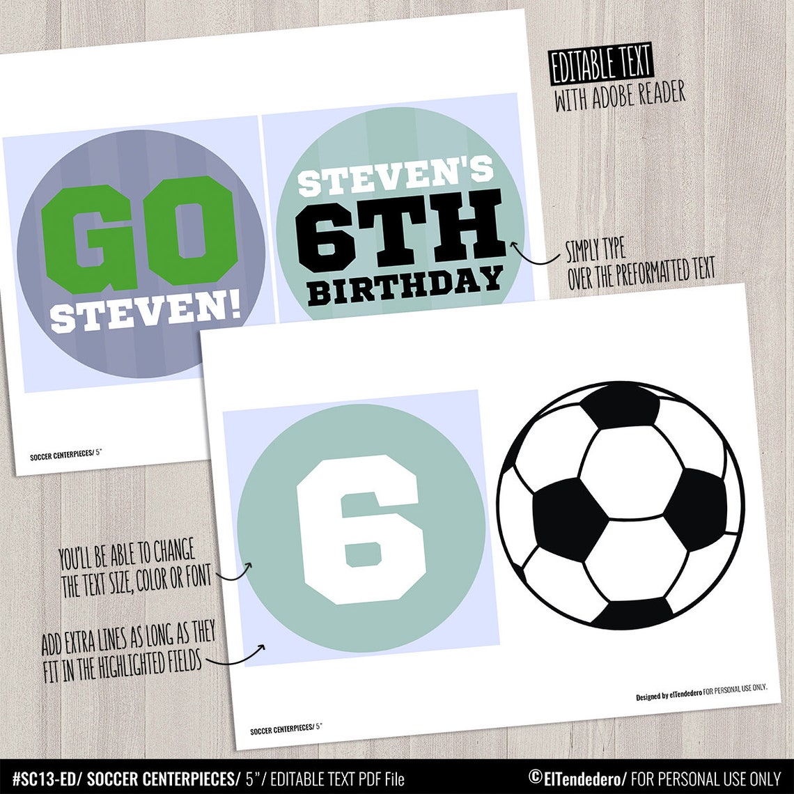SELF EDITABLE Soccer Birthday Centerpieces. Football Team | Etsy