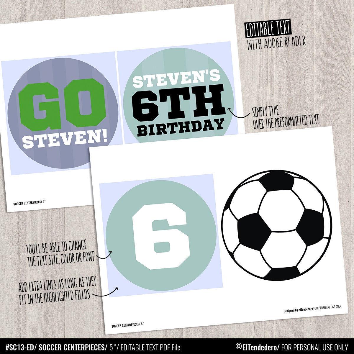 SELF EDITABLE Soccer Birthday Centerpieces. Football Team | Etsy