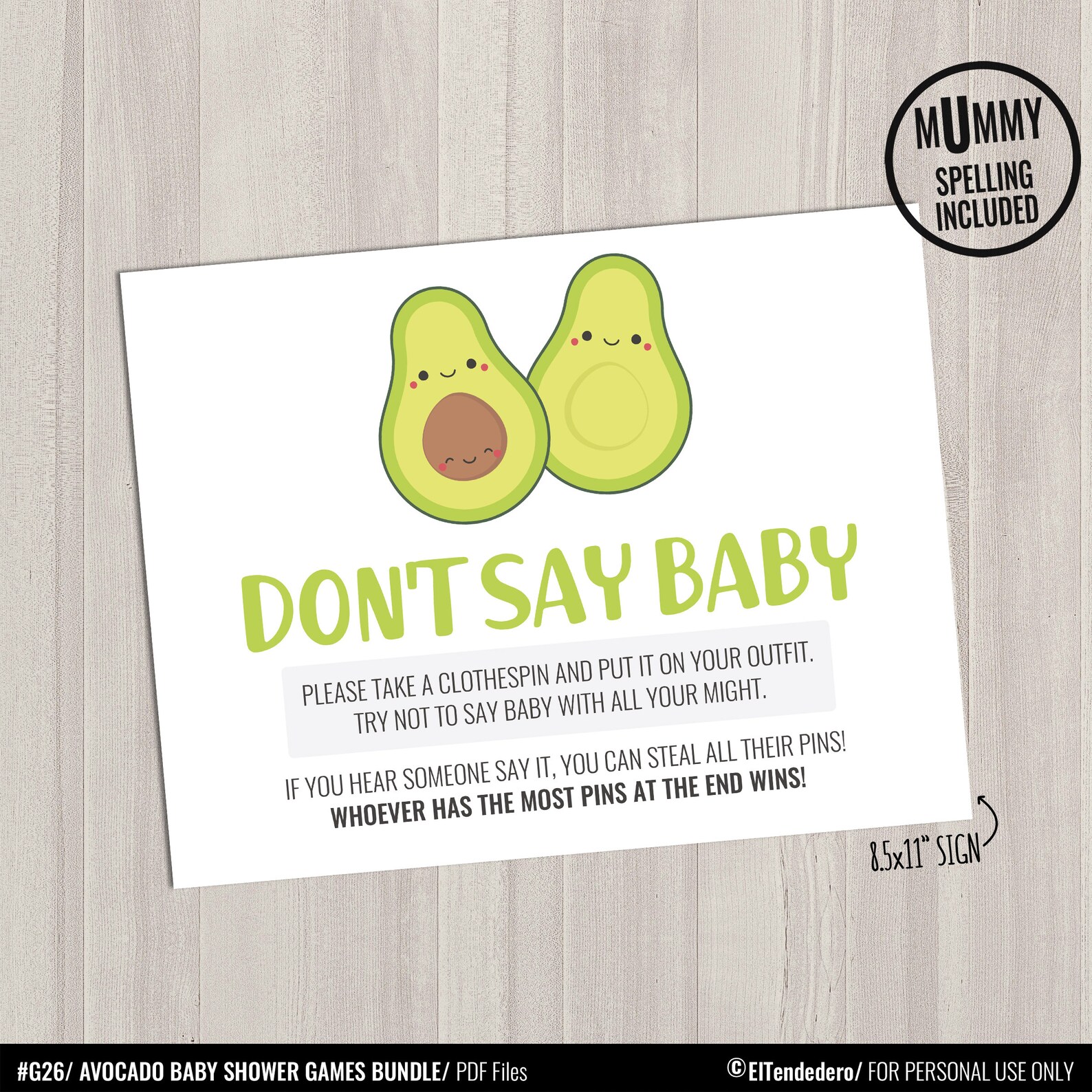 10 Avocado Baby Shower Games Bundle. Printable Games Package. Cute ...