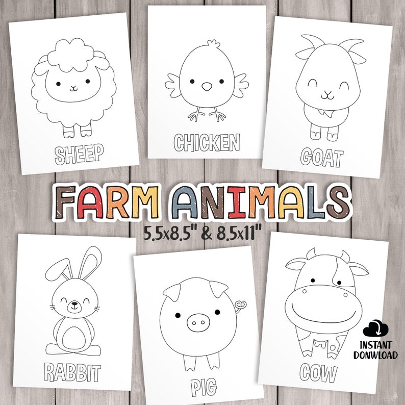 PRINTABLE Farm Animals Coloring Pages. Kids Party Games - Etsy