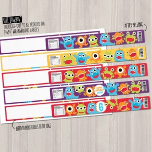 SELF EDITABLE Little Monster Bottle Labels. Printable Kids Party Water ...