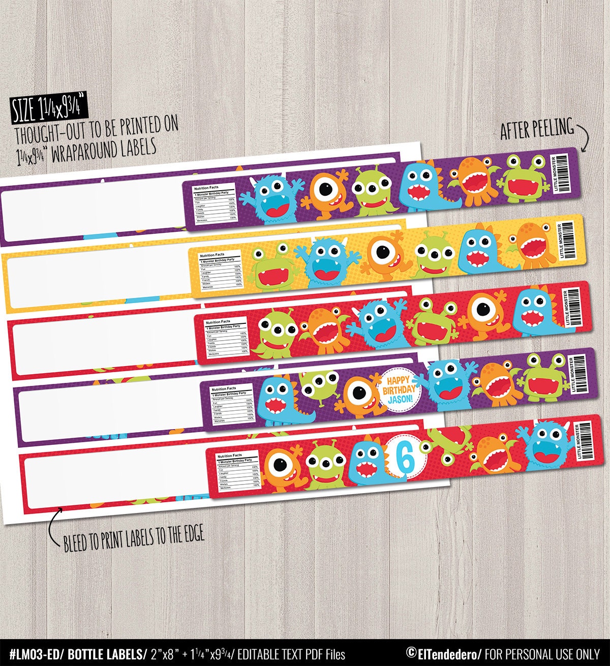 SELF EDITABLE Little Monster Bottle Labels. Printable Kids | Etsy