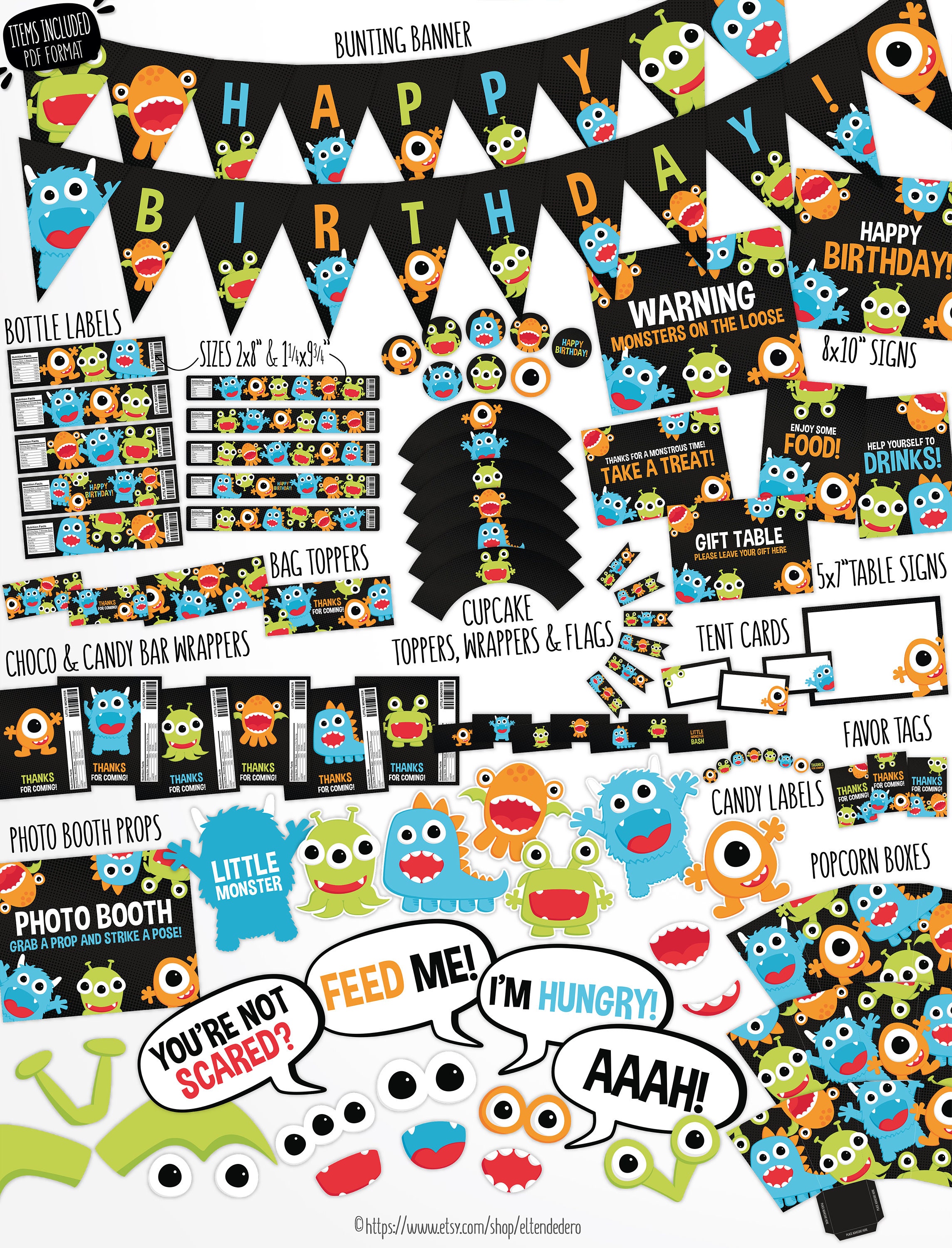 Decoración Cumpleaños Monstruitos. Pack Imprimible Fiesta | Etsy
