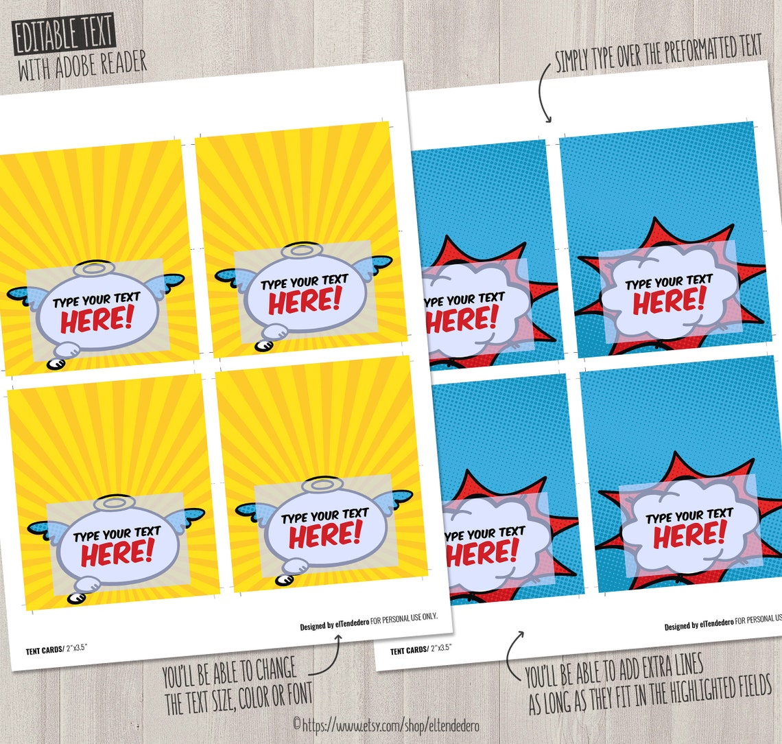 Superhero Place Cards. Editable Buffet Cards. Food Tent Cards. - Etsy