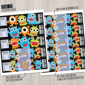 SELF EDITABLE Little Monster Bottle Labels. Printable Kids Party Water ...