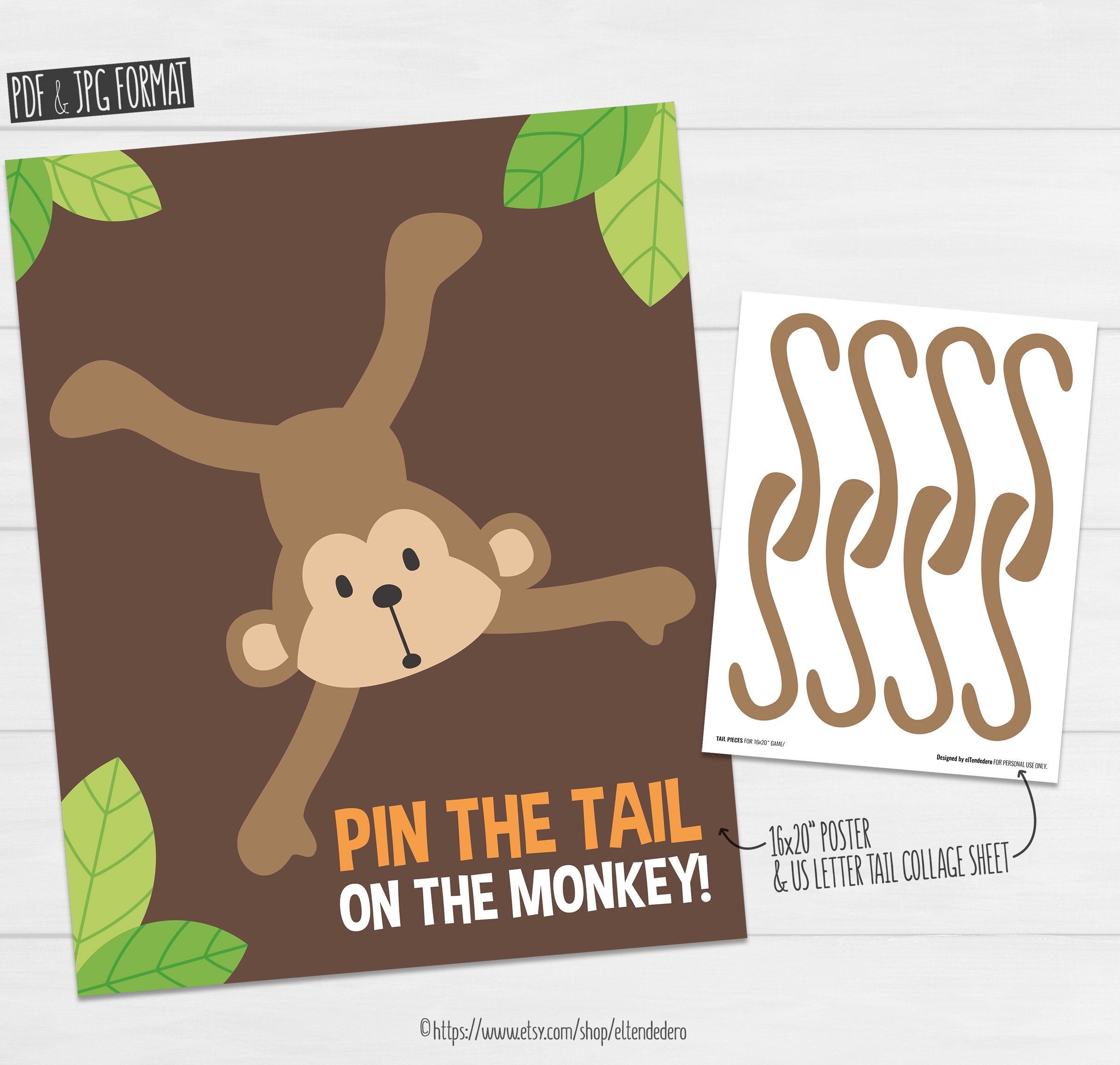 Pin the Tail on the Monkey, Safari Kids Party Games. Jungle Birthday ...