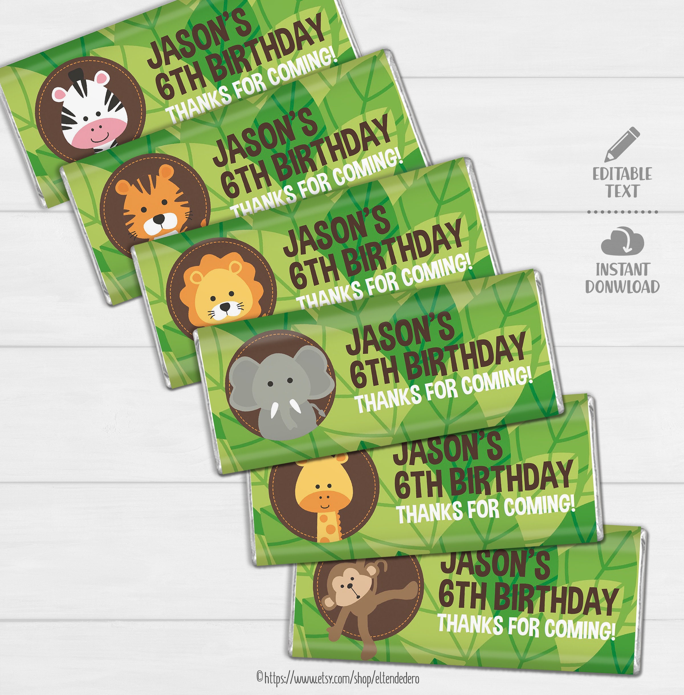 Jungle Safari Bar Wrapper, Candy Bar Wrapper Printable Jungle animals ...