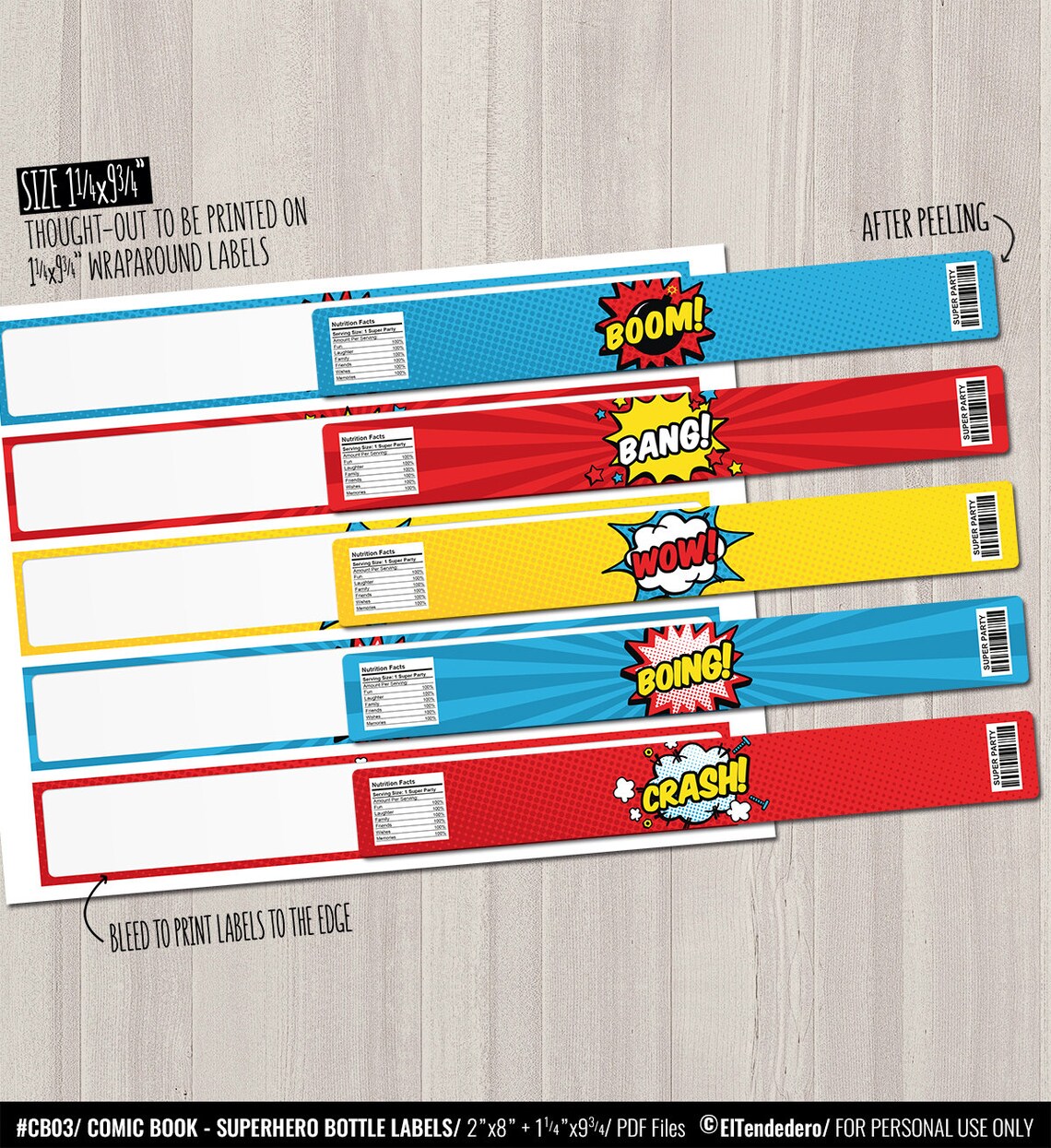 Superhero Water Bottle Labels. Printable Comic Book Bottle - Etsy