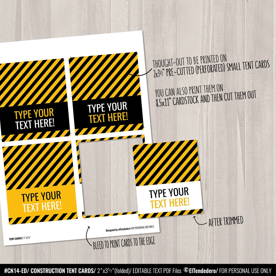 SELF EDITABLE Construction Place Cards Buffet Cards Food - Etsy