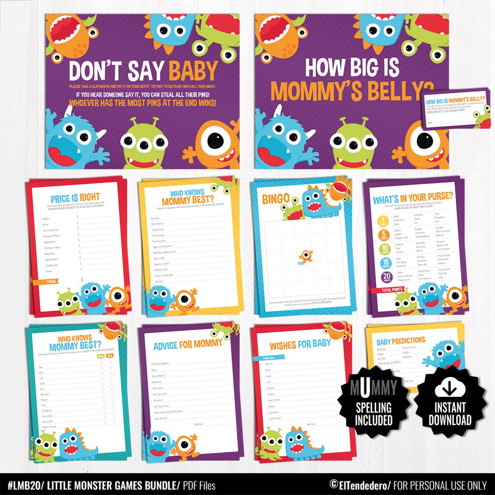 Little Monster Baby Shower Games Package Printable Game - Etsy