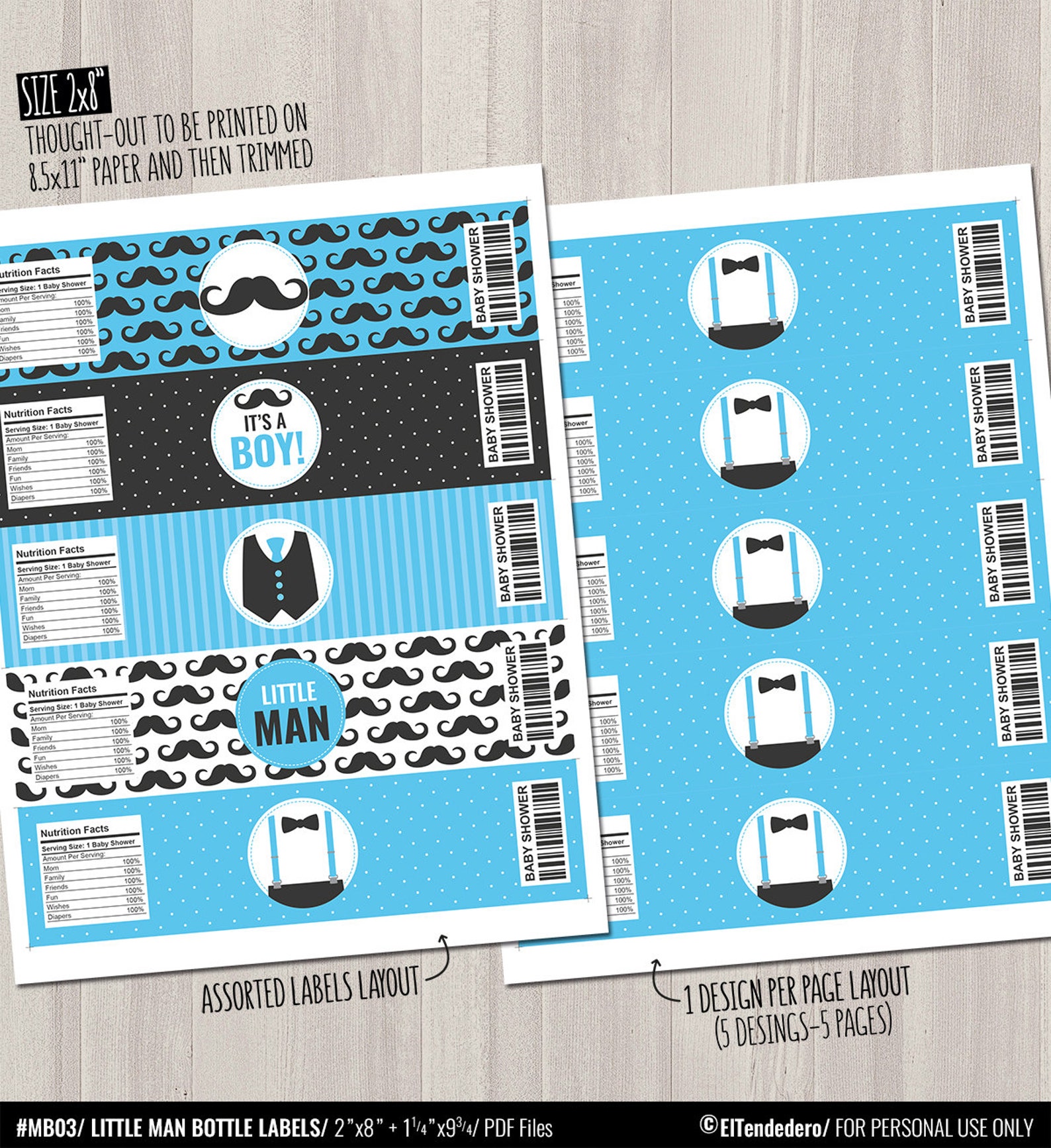 Blue Little Man Water Bottle Labels. Boy Baby Shower Mustache - Etsy
