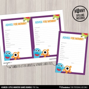 Little Monster Baby Shower Games Package - Printable Game Cards - Funny ...