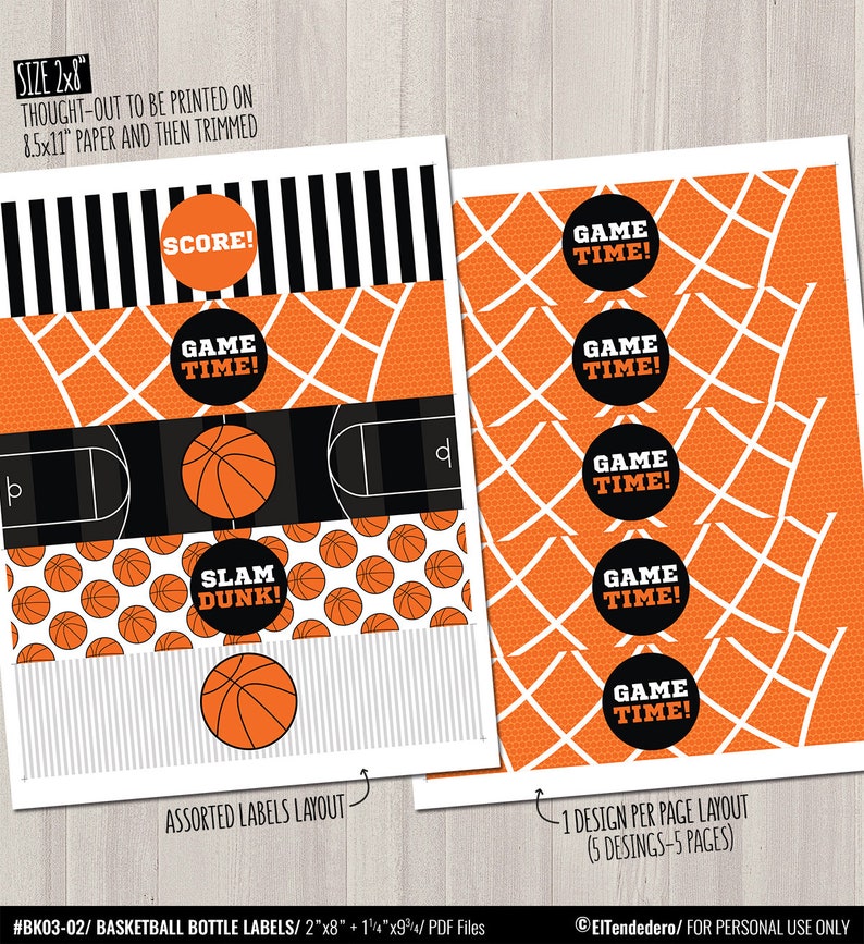 Basketball Water Bottle Labels. Sports Party Labels. Printable Birthday ...
