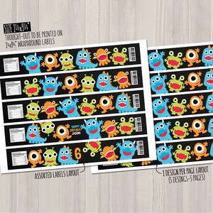 SELF EDITABLE Little Monster Bottle Labels. Printable Kids Party Water ...
