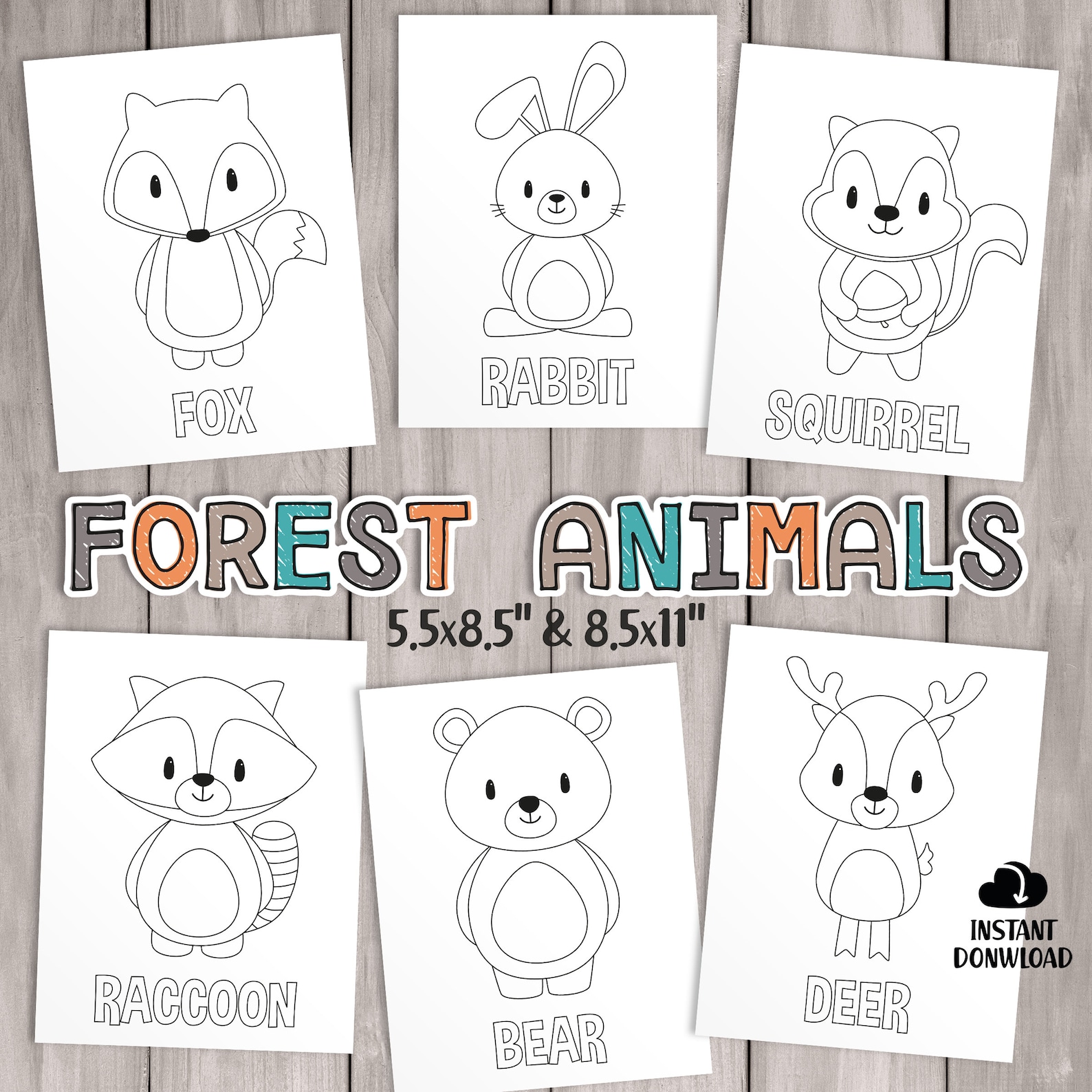 PRINTABLE Woodland Coloring Pages. Kids Party Games Forest - Etsy