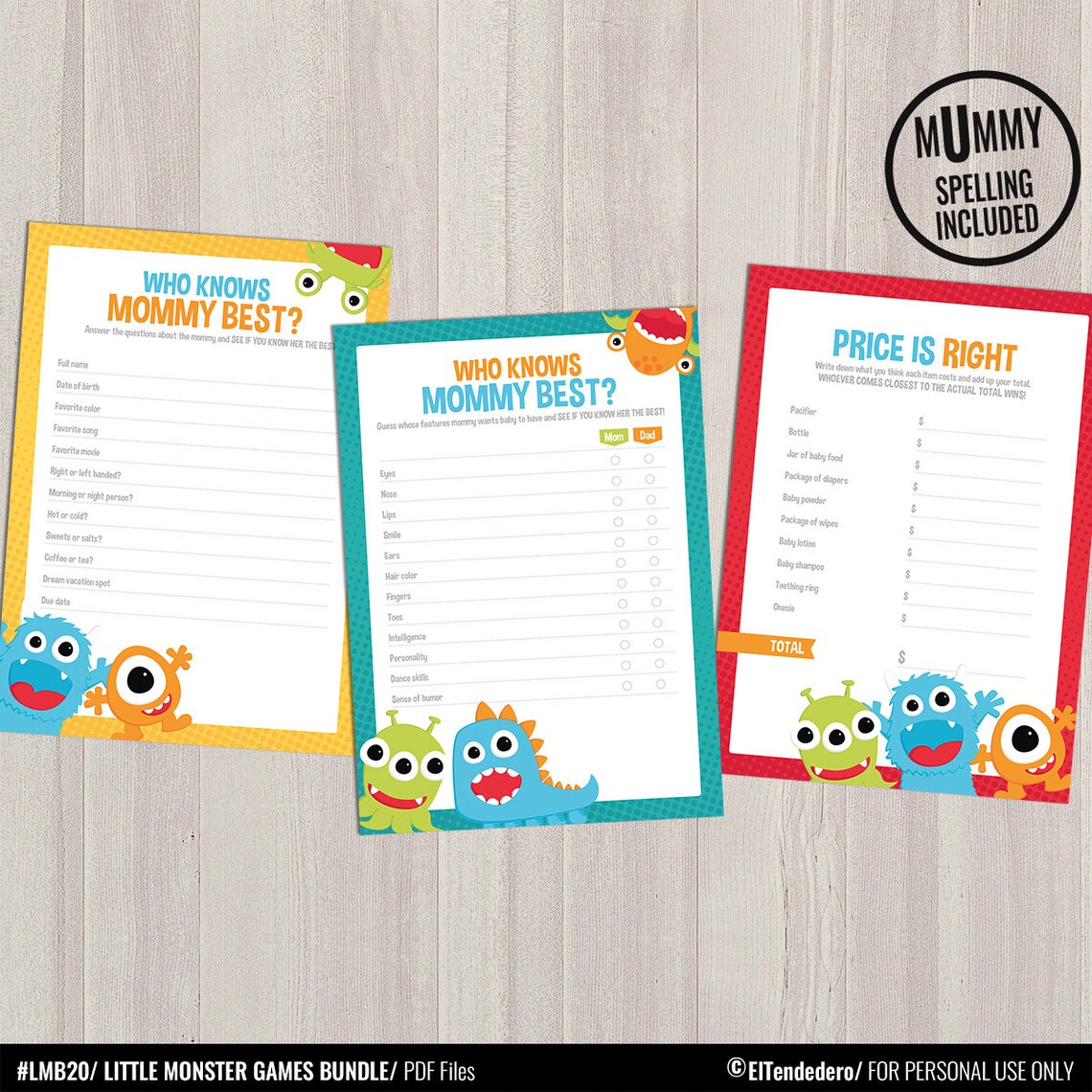 Little Monster Baby Shower Games Package Printable Game - Etsy