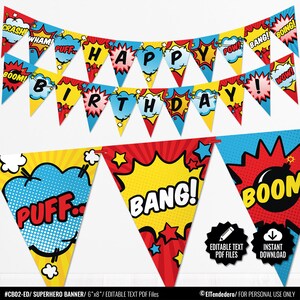 SELF EDITABLE/ Superhero Banner. Comic Book Bunting Banner. Printable ...