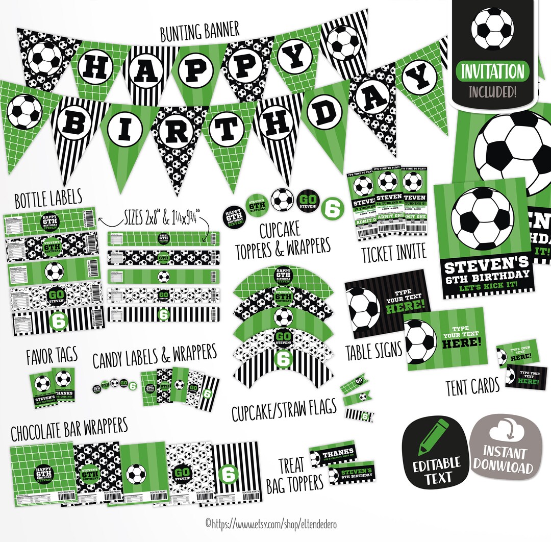 Soccer Birthday Party Decorations Package. Editable and Printable ...