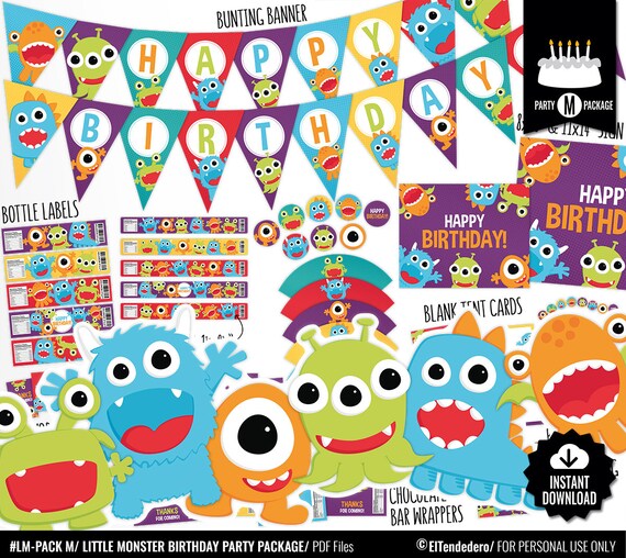 Decoración Cumpleaños Monstruitos. Pack Imprimible Fiesta | Etsy