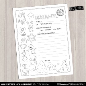 PRINTABLE Letter to Santa Coloring Page. Christmas Holidays - Etsy