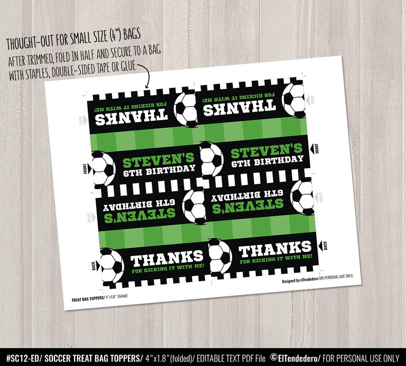 Soccer Bag Toppers. Kids Birthday Treat Bag Toppers. Printable | Etsy