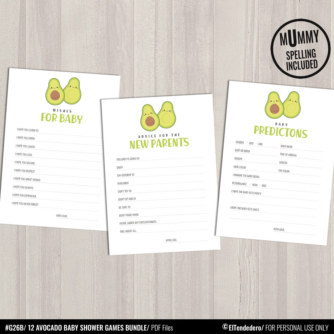 12 Avocado Baby Shower Games Bundle. Printable Games Package. Cute ...