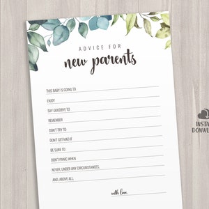 Baby Shower Advice Cards, Advice for New Parents - Greenery Baby Shower ...