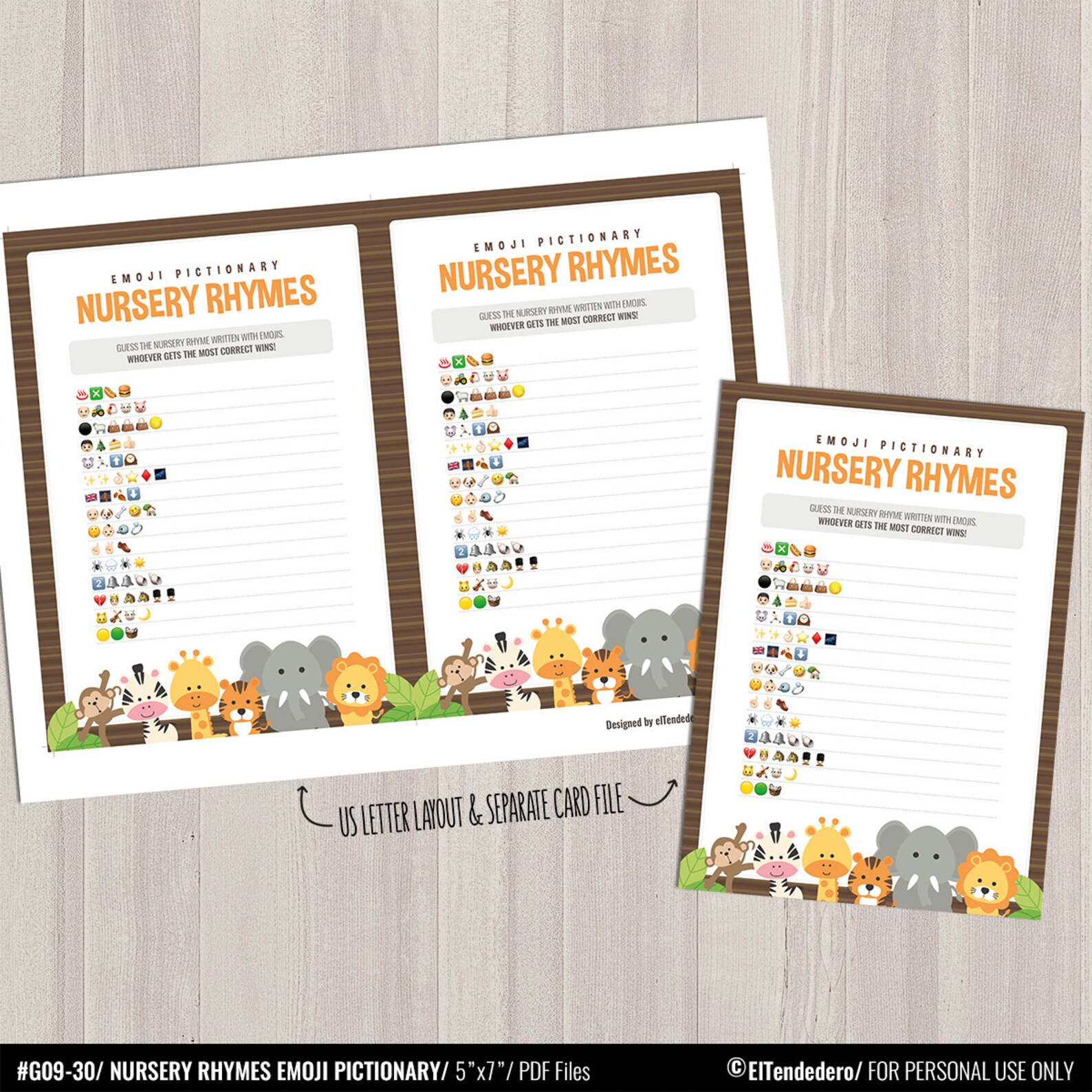 Nursery Rhymes Emoji Quiz Game Cards. Printable Safari Baby | Etsy