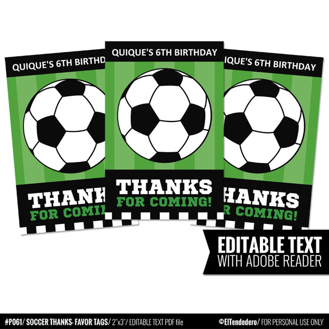Soccer Favor Tags - Thanks Cards - Printable and Editable PDF File. - Etsy