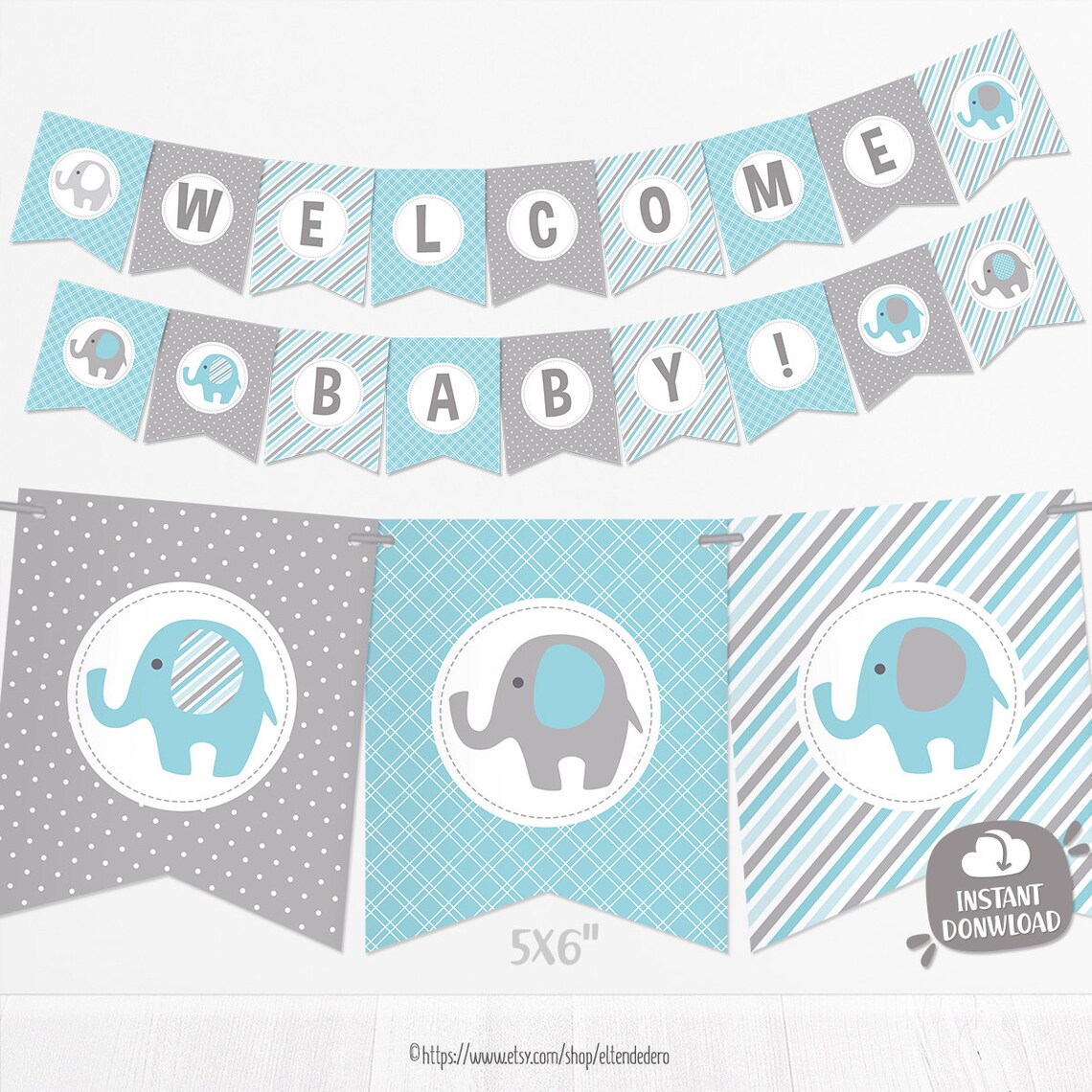 Blue Elephant Baby Shower Banner Boy Baby Banner Blue and - Etsy