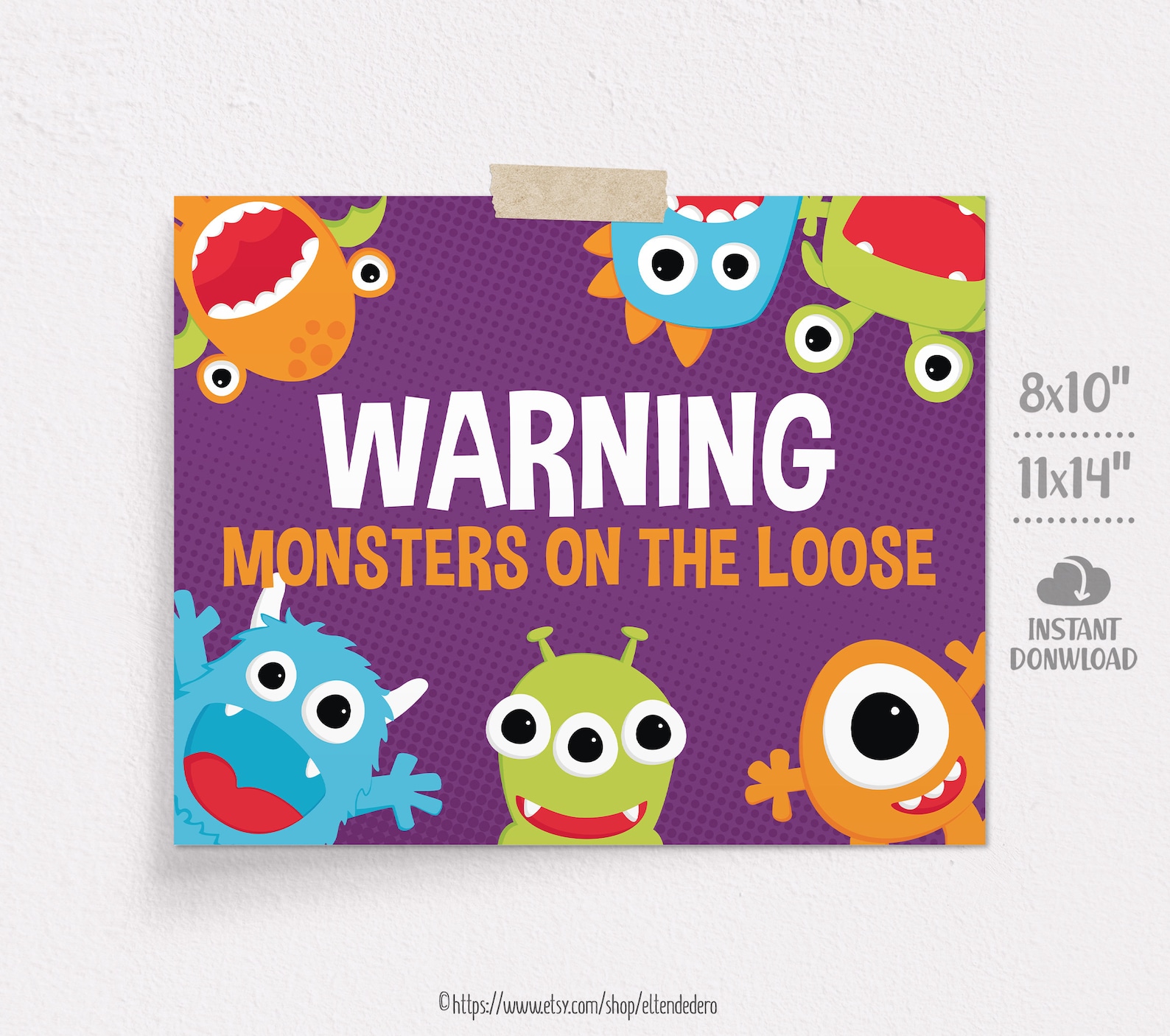 Monster Warning Sign. Printable Kids Birthday Party Sign. - Etsy