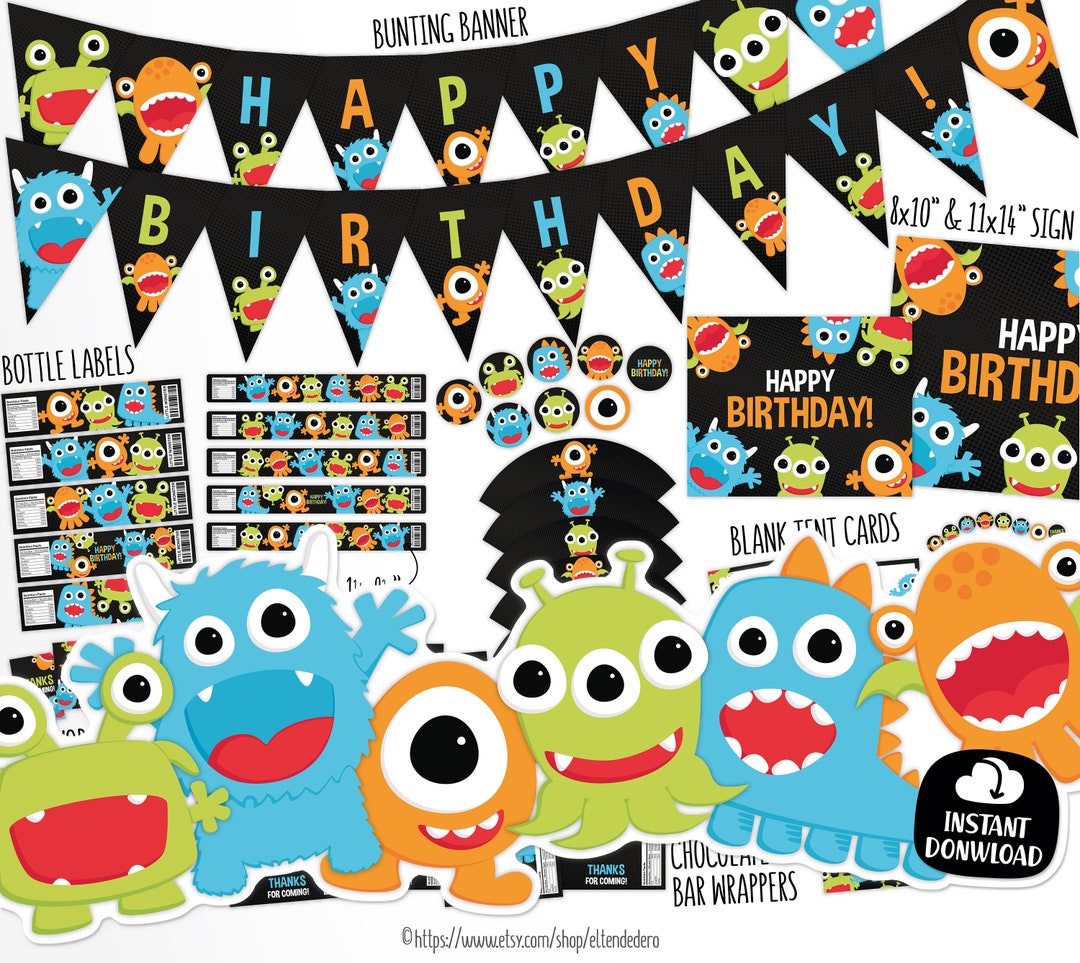 Little Monster Birthday Decorations Package. Printable Kids Birthday ...